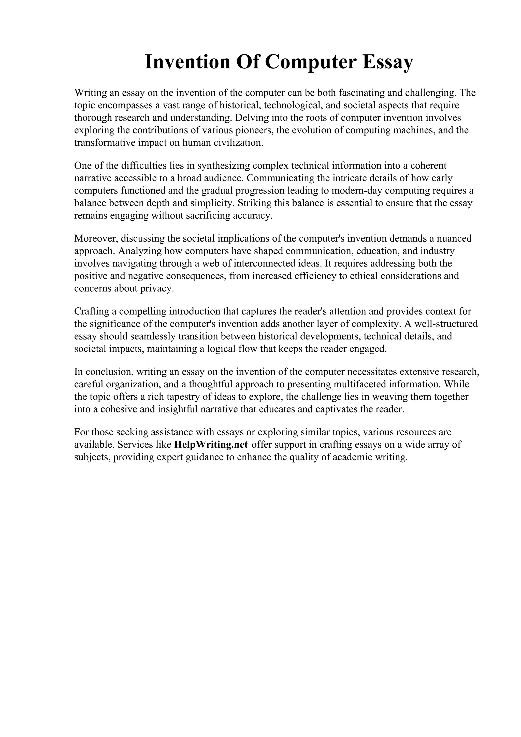 Invention Of Computer Essay. The Modern History of Computing Essay ...