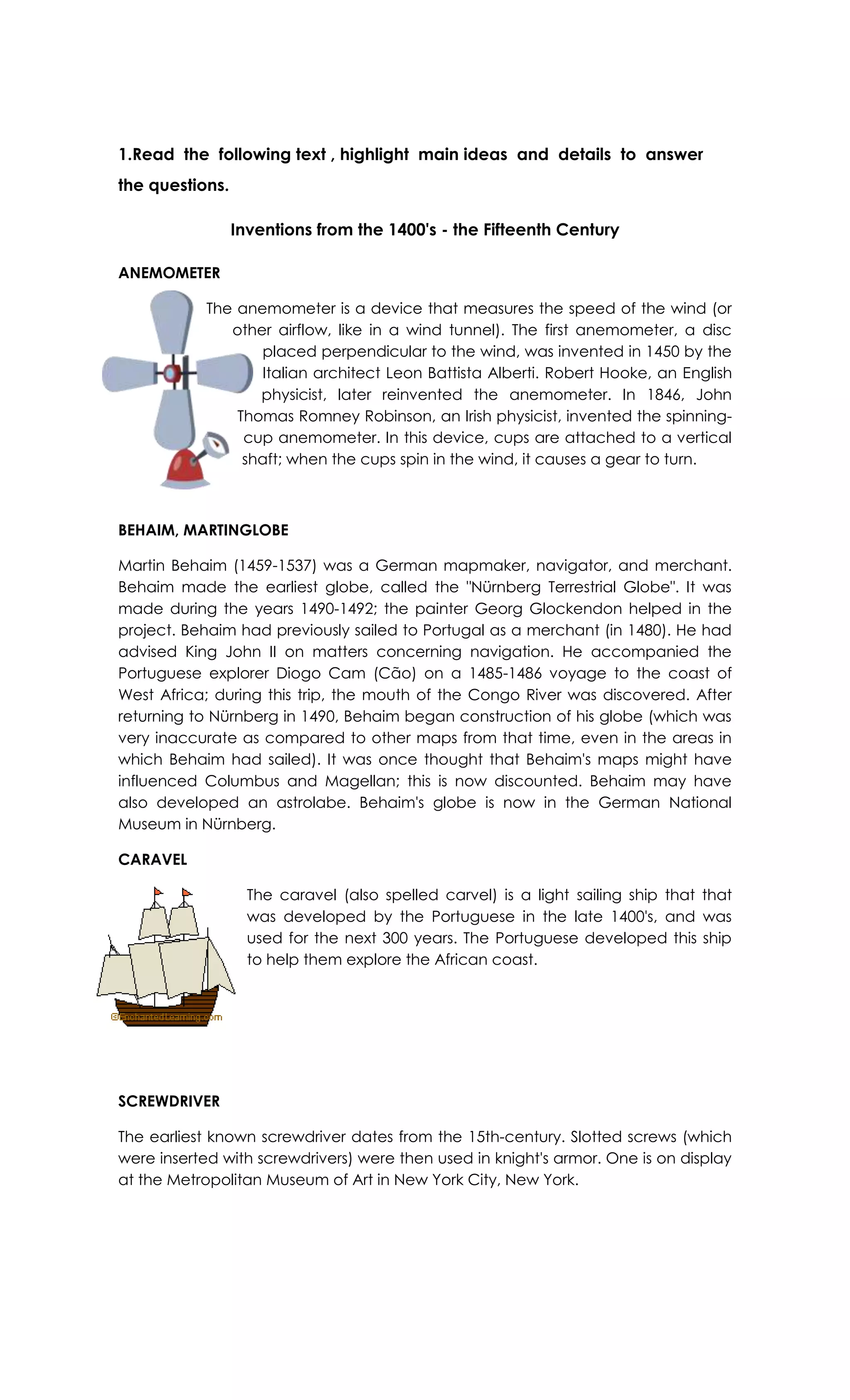 Inventions from the 1400 | DOCX