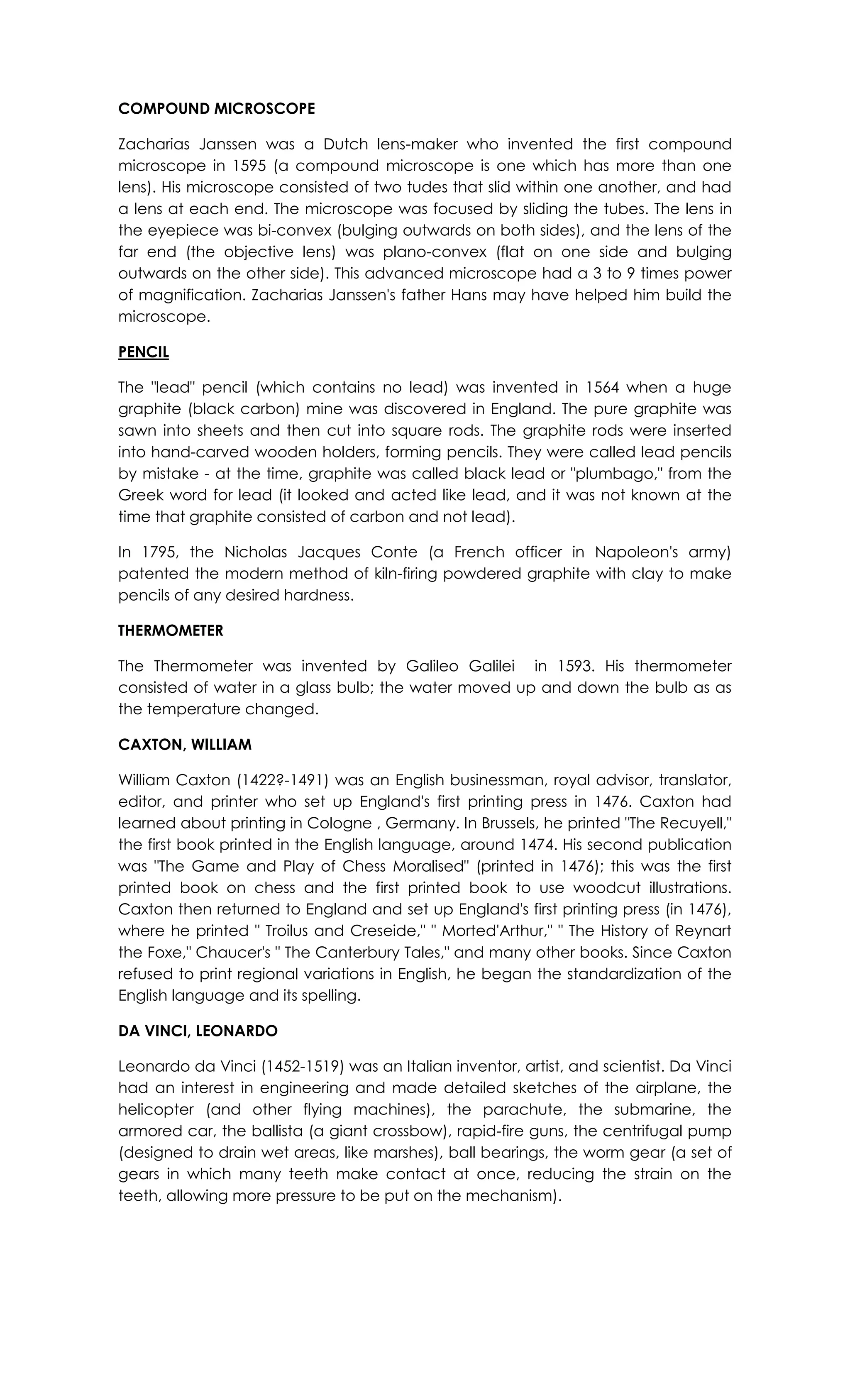 Inventions from the 1400 | DOCX