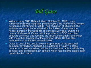 Bill Gates´s Creativity, Inventions and brief overview of his Life | PPT