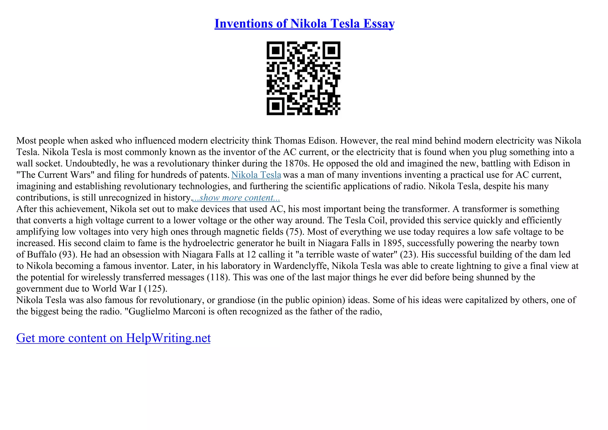 Inventions Of Nikola Tesla Essay | PDF | Science