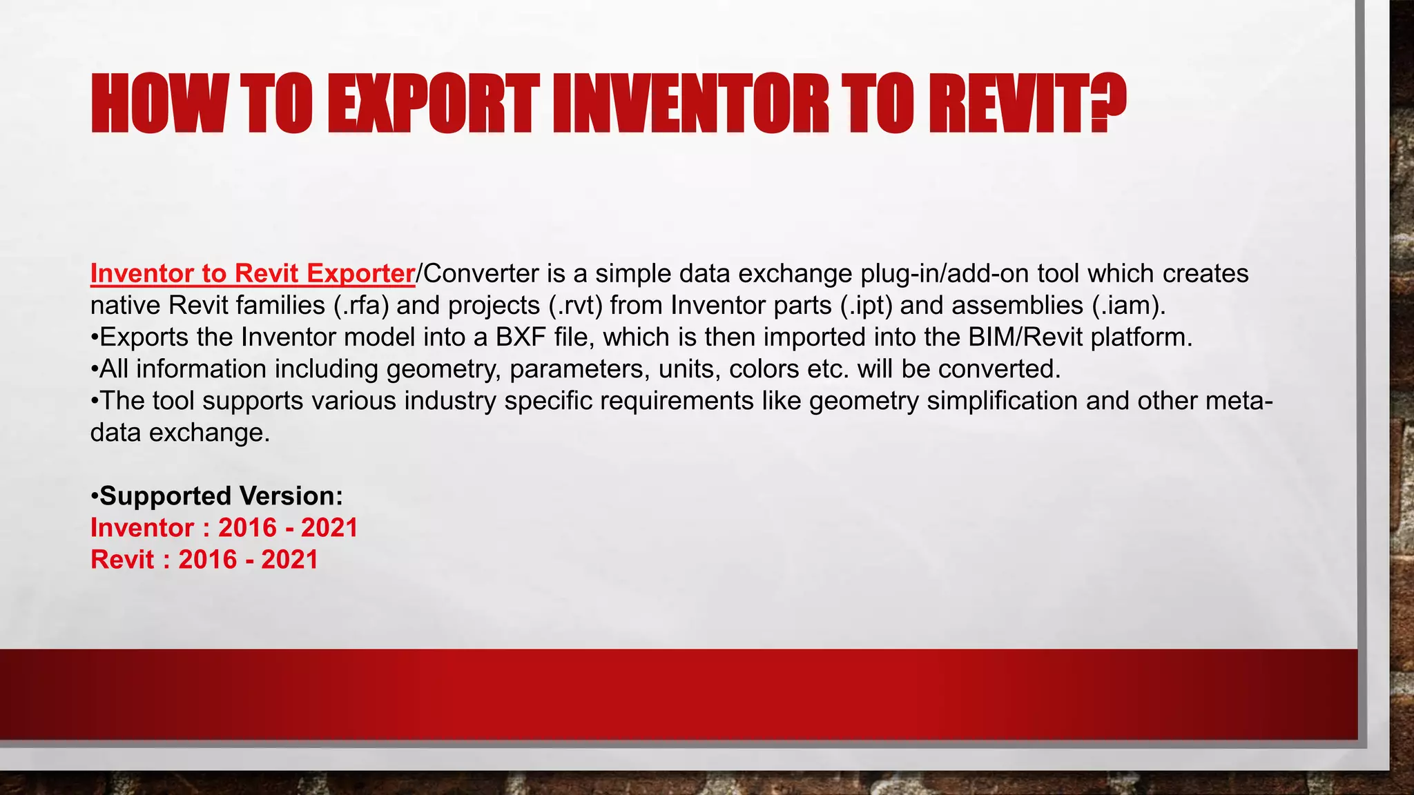 Inventor to Revit Exporter | PPTX