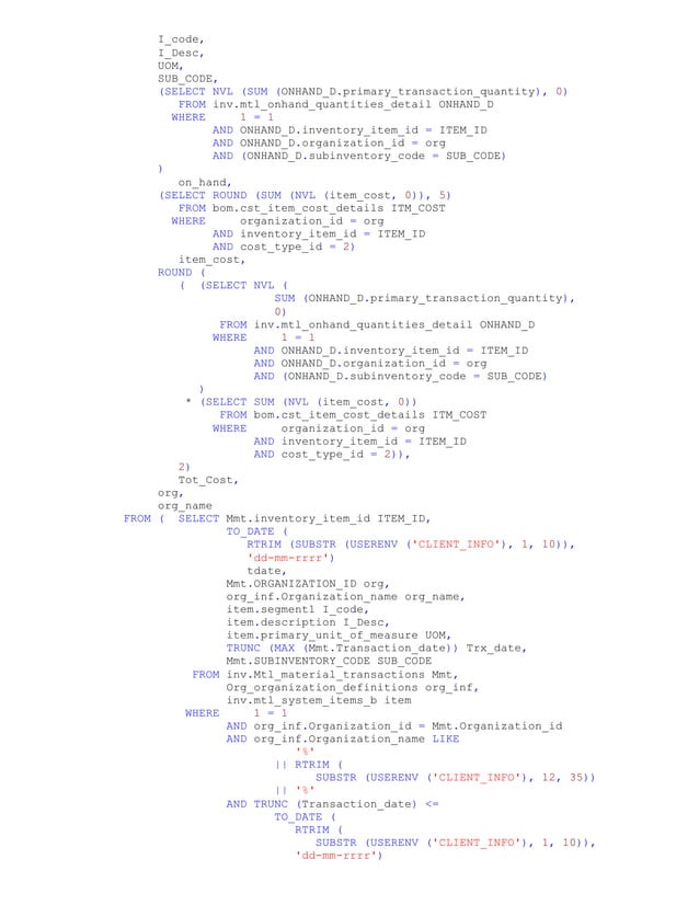 Inventory aging report using oracle discoverer desktop | DOCX