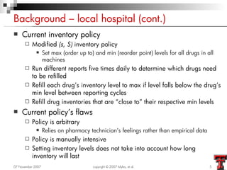 Inventory Control For Automated Drug Dispensing Machines | PDF