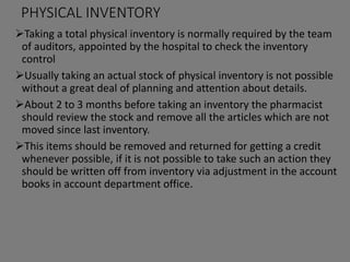 Inventory control in hospital (control of dated or perishable inventory ...
