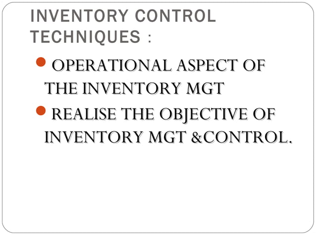 Inventory control techniques | PPT