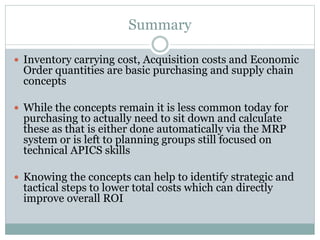 Inventory Cost and Order Quantities- Purchasing Fundamentals | PPTX