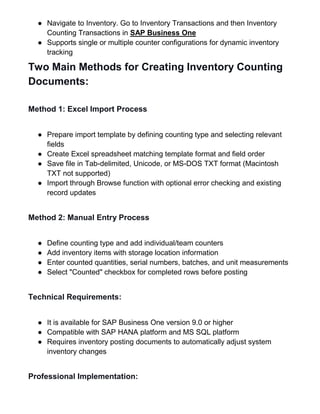 Inventory Counting and Tracking in SAP Business One | PDF
