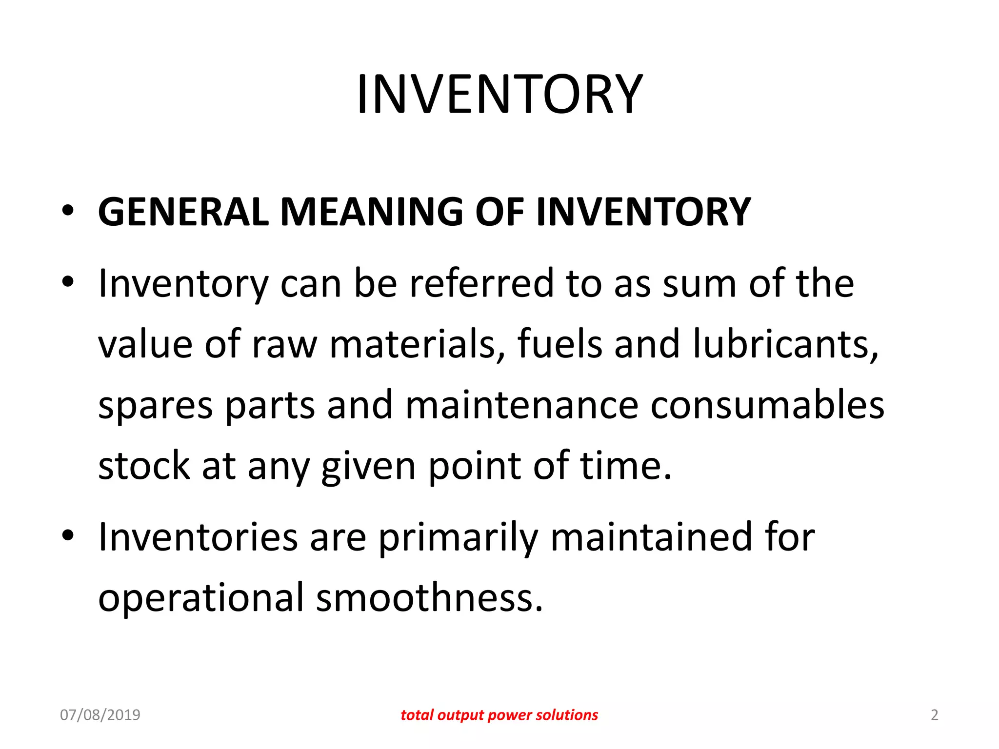 INVENTORY MANAGEMENT IN A TPS SECTION. | PDF