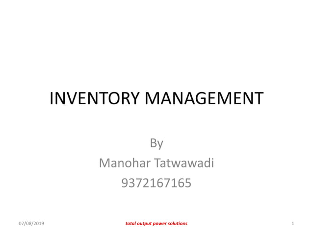 INVENTORY MANAGEMENT IN A TPS SECTION. | PPT