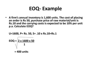 Inventory management ABC Analysis, EOQ formula | PPT
