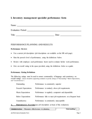Inventory management specialist performance appraisal | DOCX