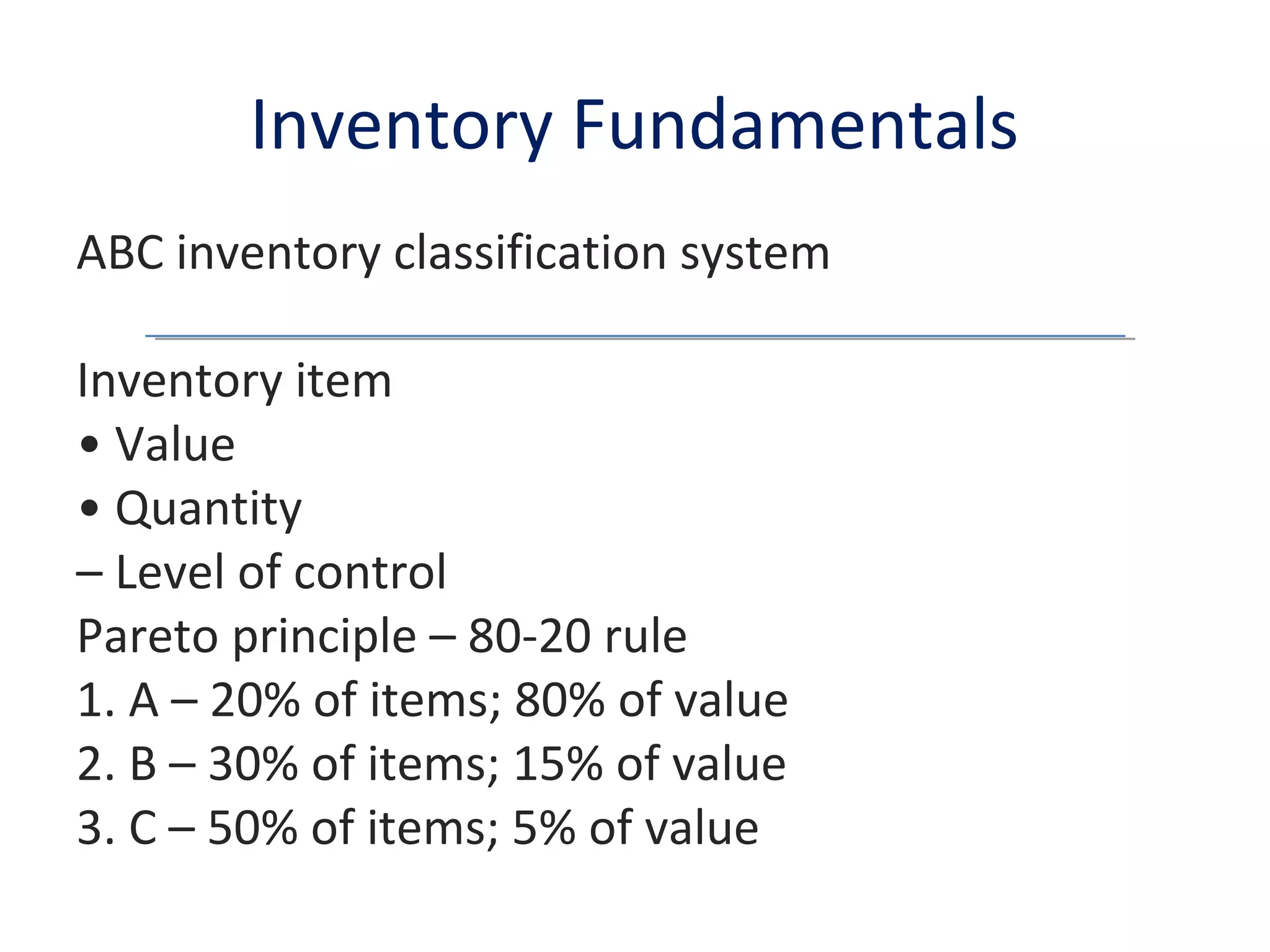 Inventory managment 80 20 rule and abc analysis | PPT