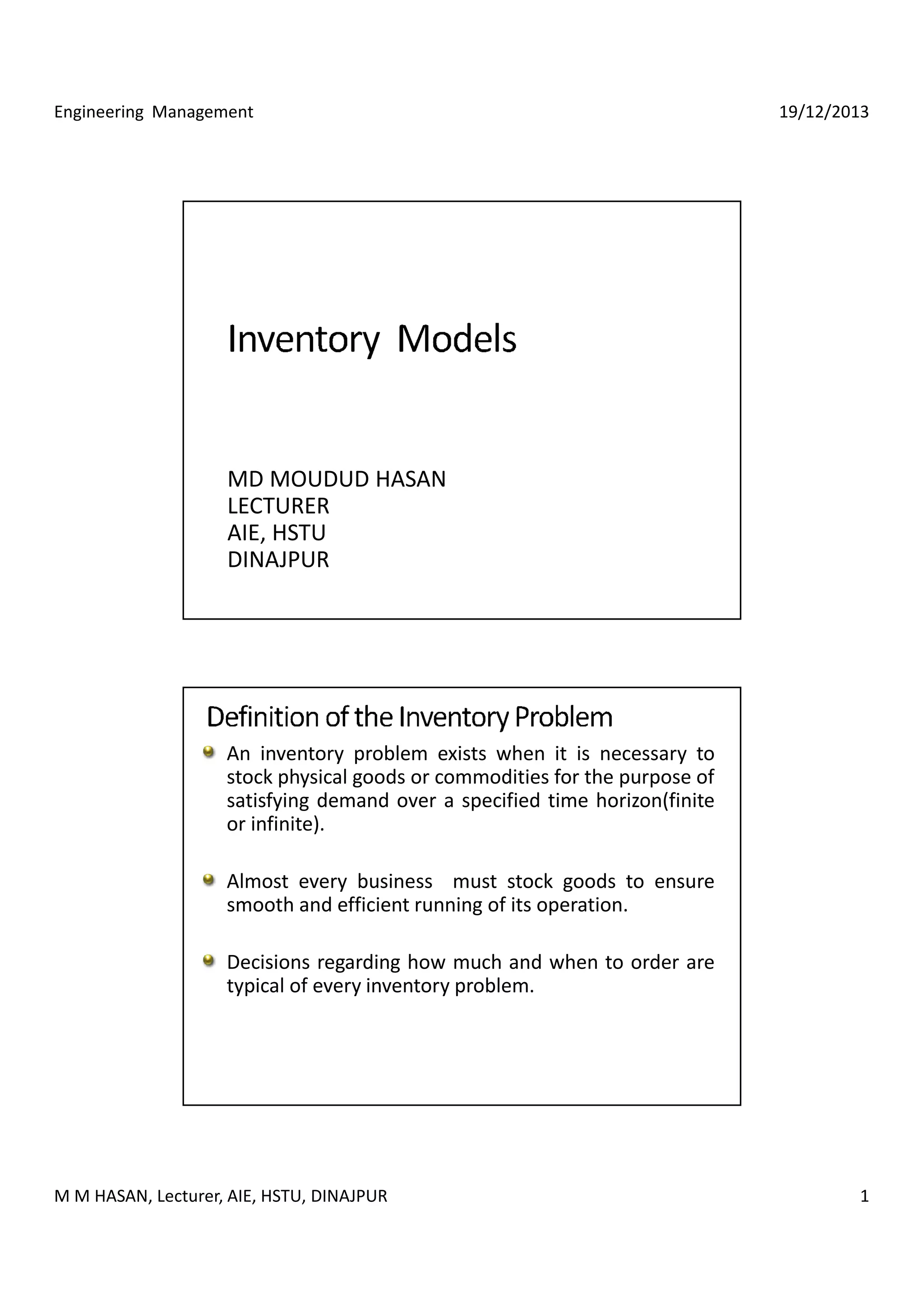 Inventory models | PDF