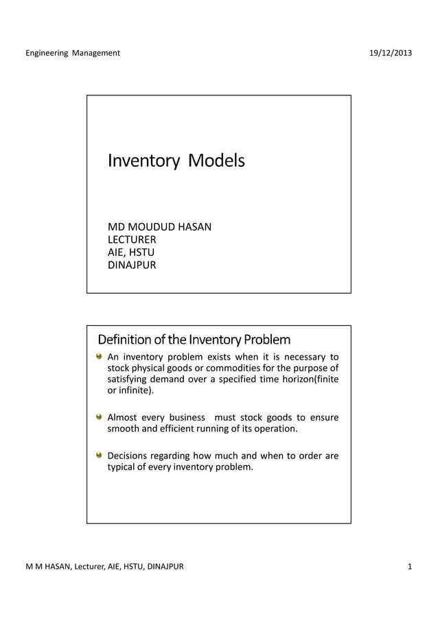 Inventory models | PDF