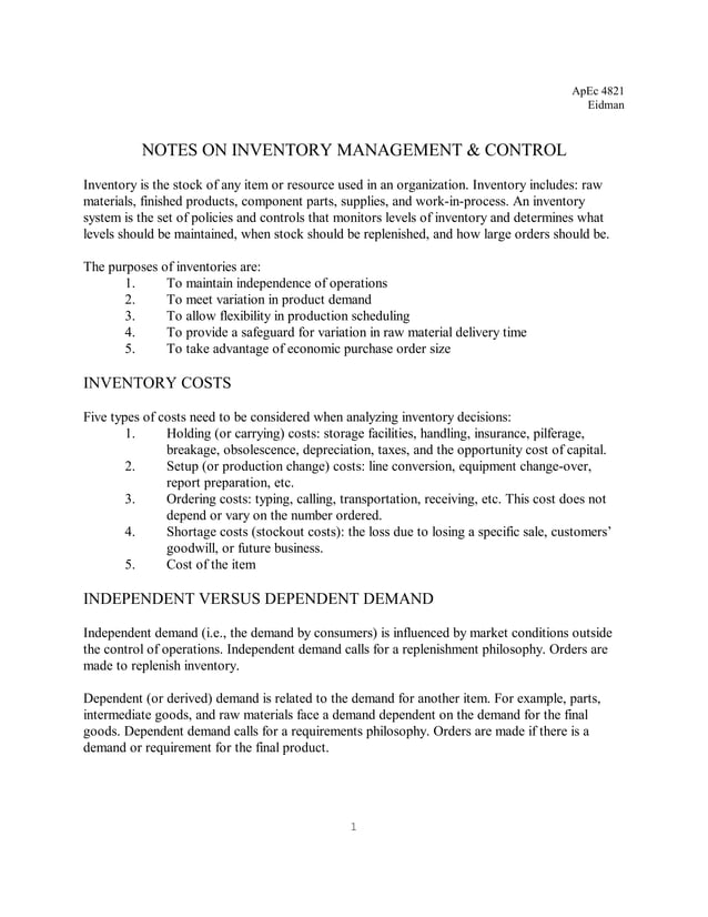 Inventory notes | PDF | Logistics | Business