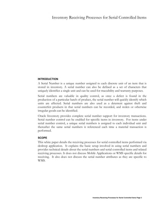 Inventory receiving processes for serial controlled items | PDF