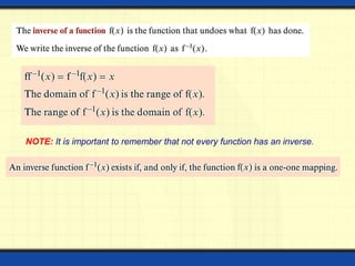 Inverse Functions, one to one and inverse functions | PPT