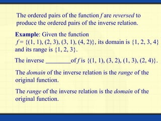 Inverse Functions, one to one and inverse functions | PPT