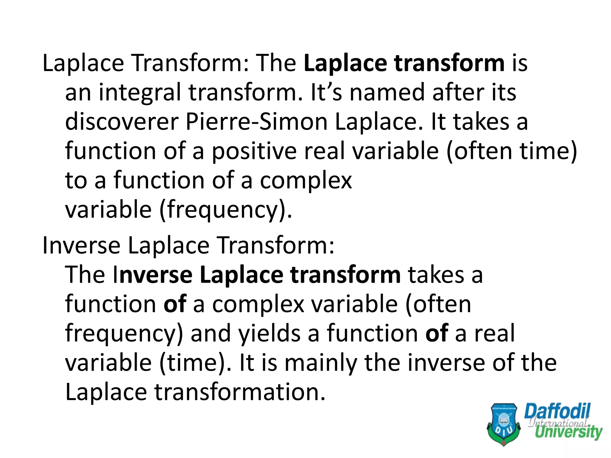 Math*4 Laplace and Inverse laplace transform | PPTX