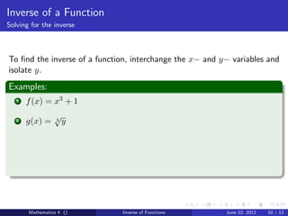 Inverse of functions | PDF