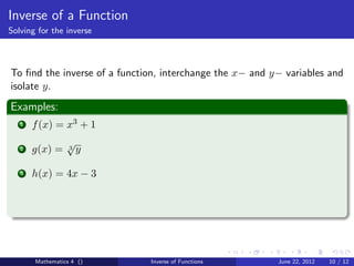 Inverse of functions | PDF