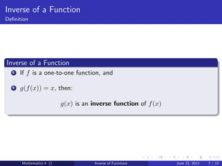 Inverse of functions | PDF