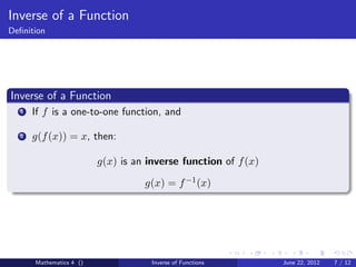 Inverse of functions | PDF