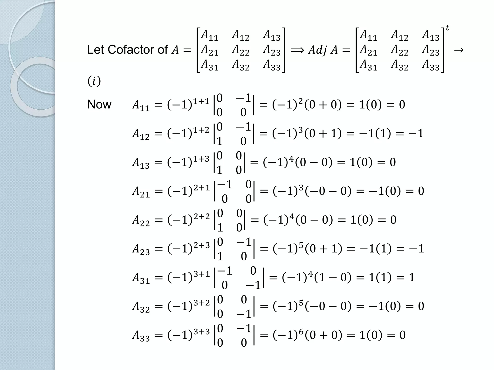 Inverse of matrices by cofactor method