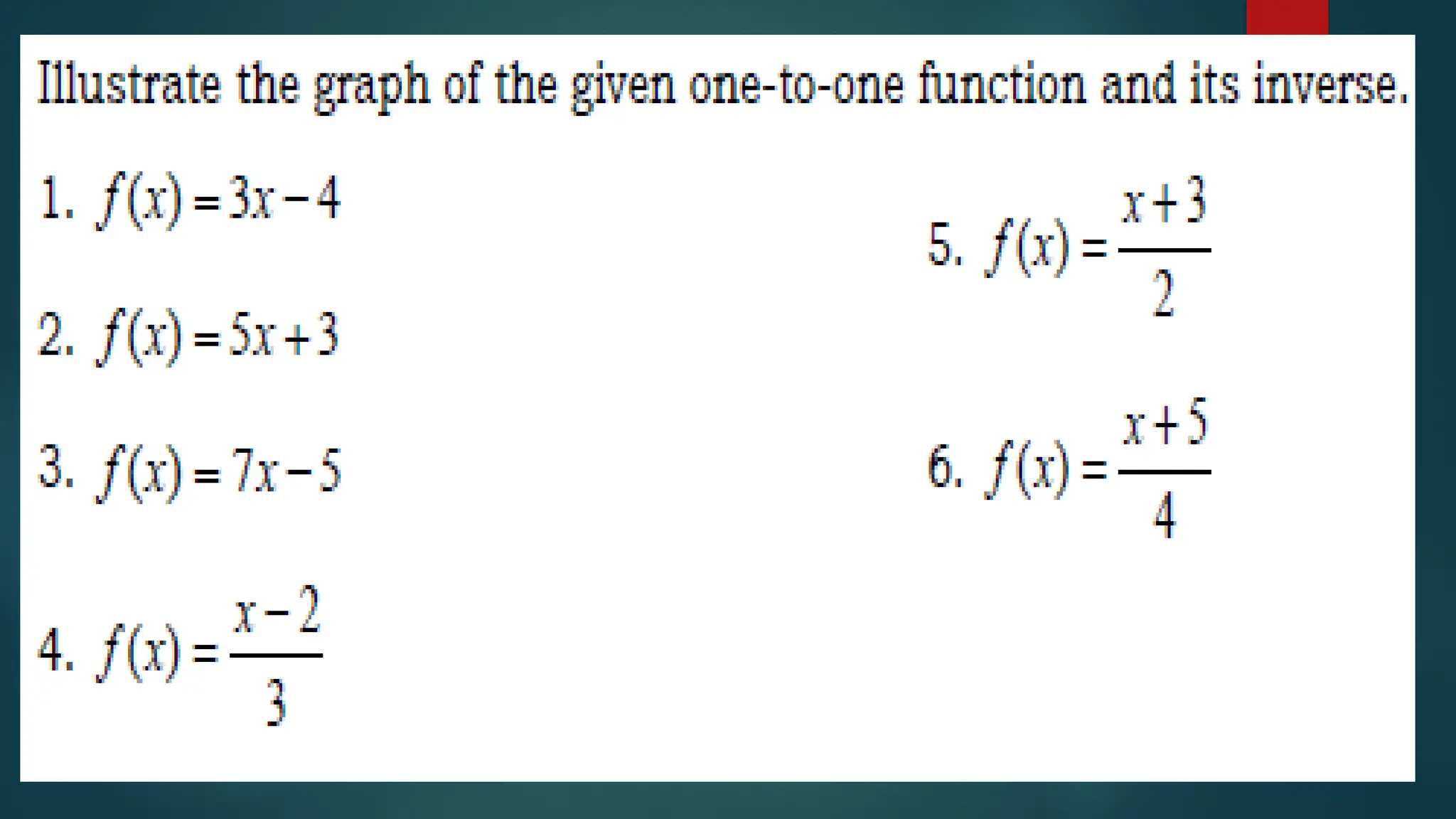 Inverse Of One One Funtions Table Of Value Graph Domain Rangepptx