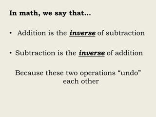 Inverse relationship between addition & subtraction | PPTX