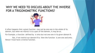 INVERSE TRIGONOMETRIC FUNCTIONS is a trigo function course | PPTX