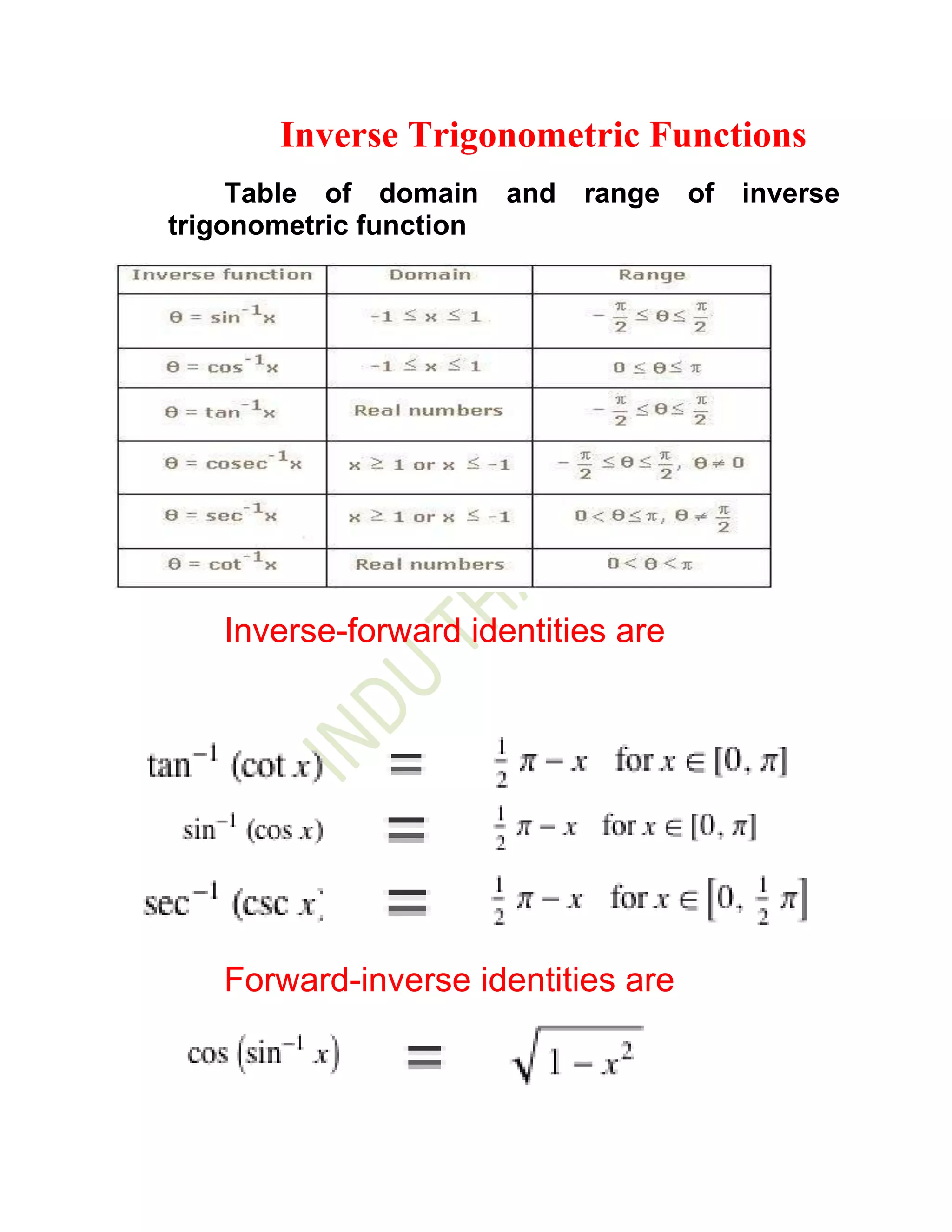 Inverse trigonometric functions xii[1] | DOCX