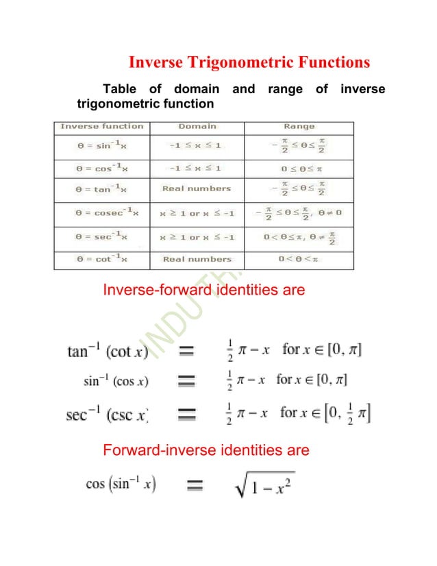Inverse trigonometric functions xii[1] | DOCX | Physics | Science