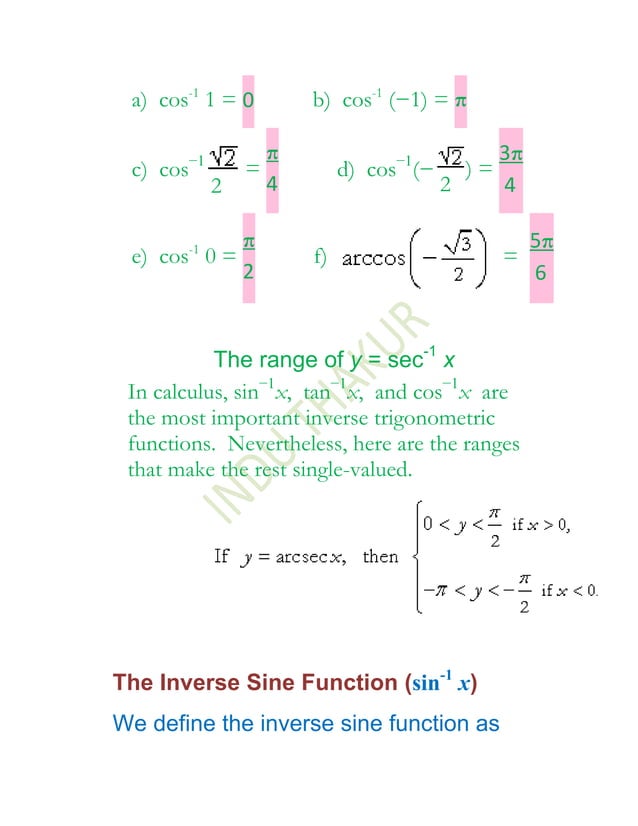 Inverse trigonometric functions xii[1] | DOCX | Physics | Science