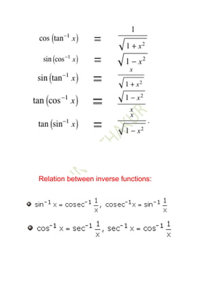 Trigonometry Formulas For Class 12