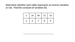 inverse variation mathematics 9 lessonpptx | PPTX