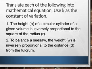Inverse variation word problem | PPTX
