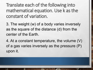 Inverse variation word problem | PPTX