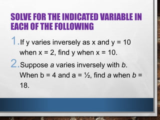 Inverse variation word problem