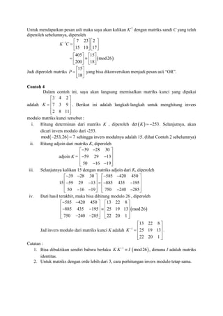 Invers Matriks Kunci Pada Algoritma Chiper Hill | PDF