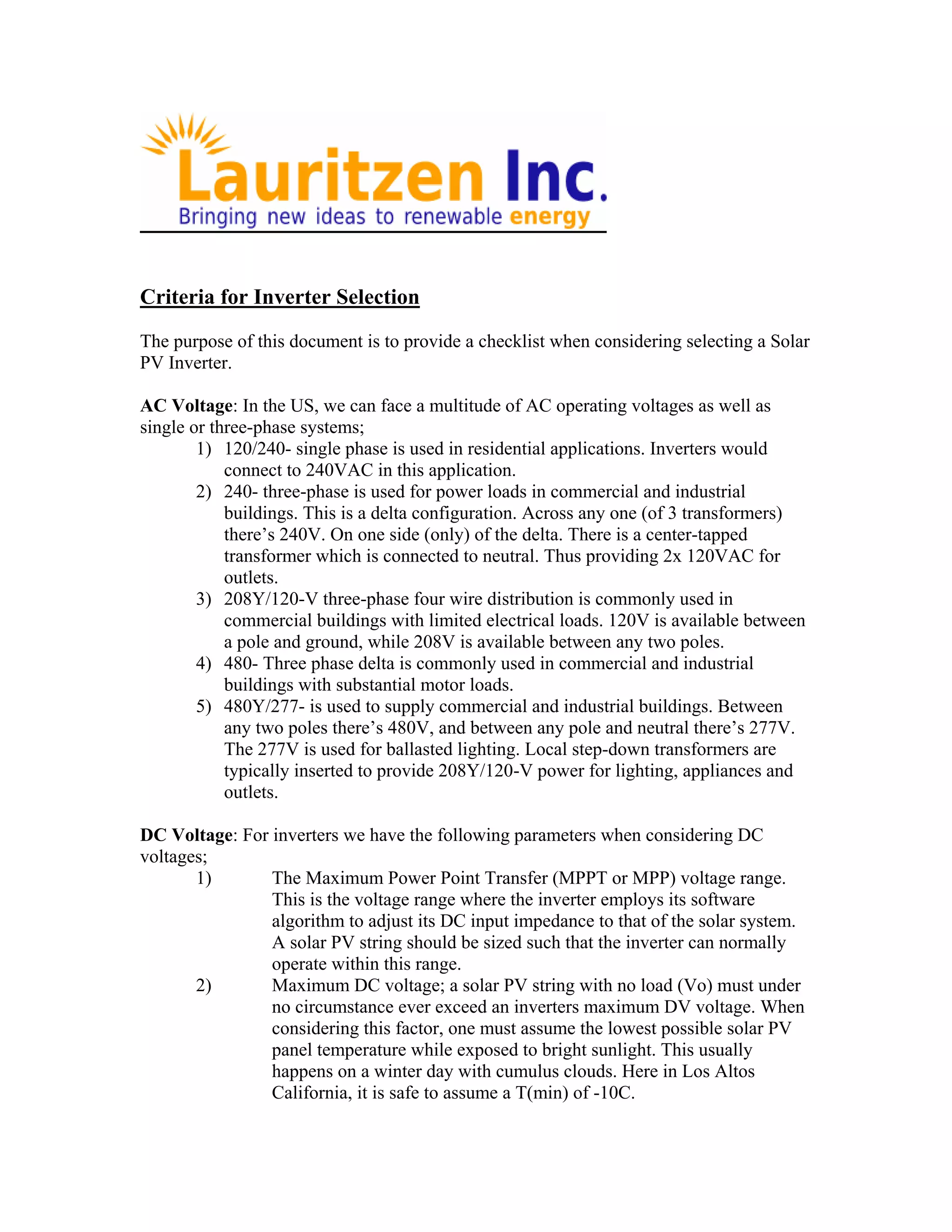 Inverter selection | PDF