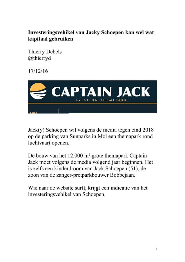 Investeringsvehikel van Jacky Schoepen heeft kapitaal nodig | PDF