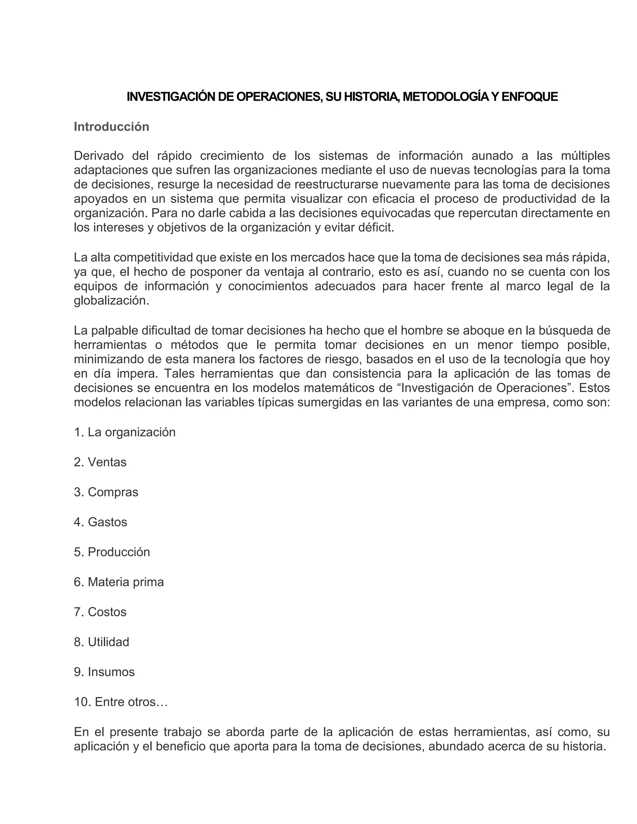 Investigación de operaciones, su historia | PDF