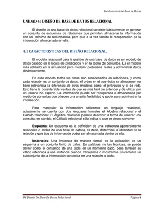 UNIDAD 4 DISEÑO DE BASE DE DATOS RELACIONAL | PDF