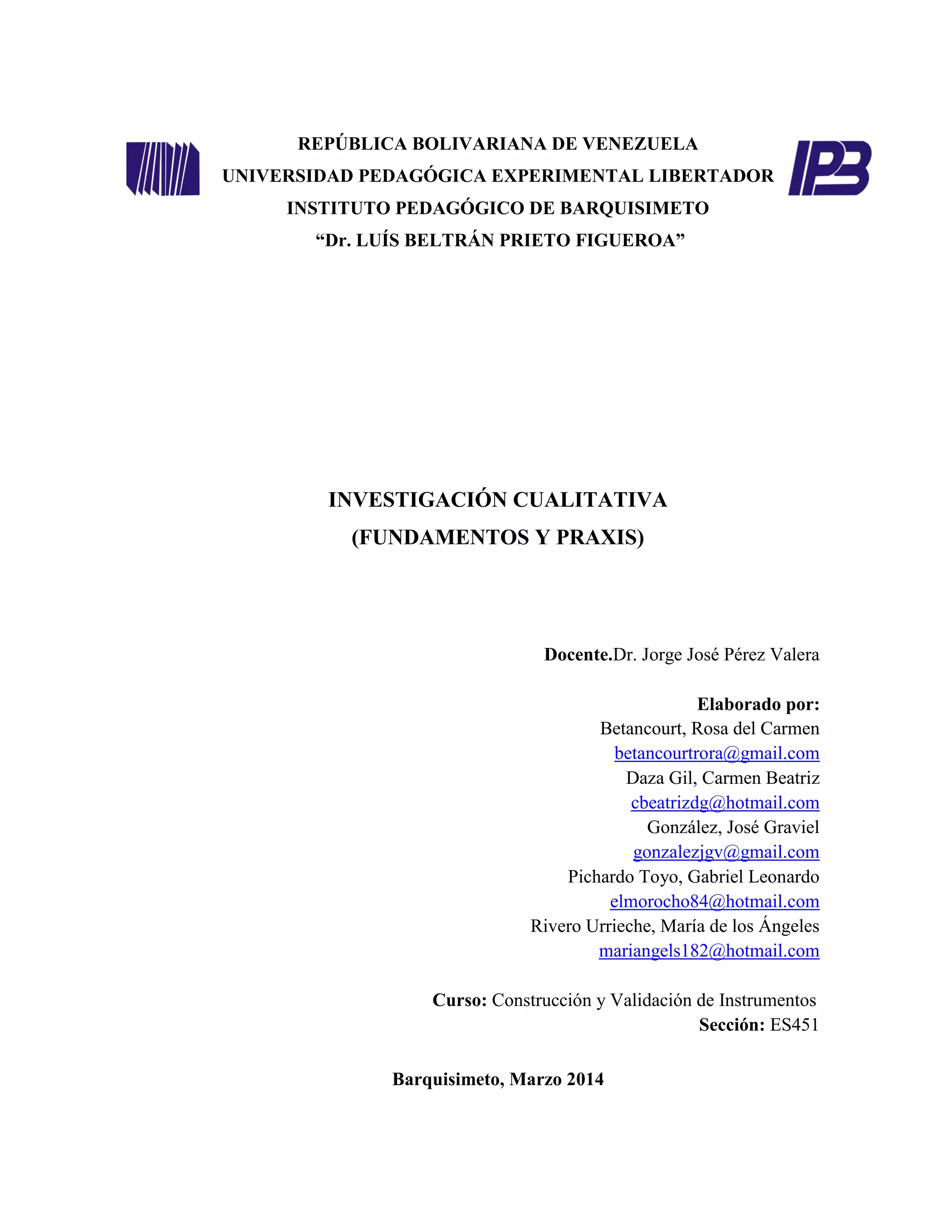 Investigacion Cualitativa carmen, jose, gabriel, maria, rosa | PDF