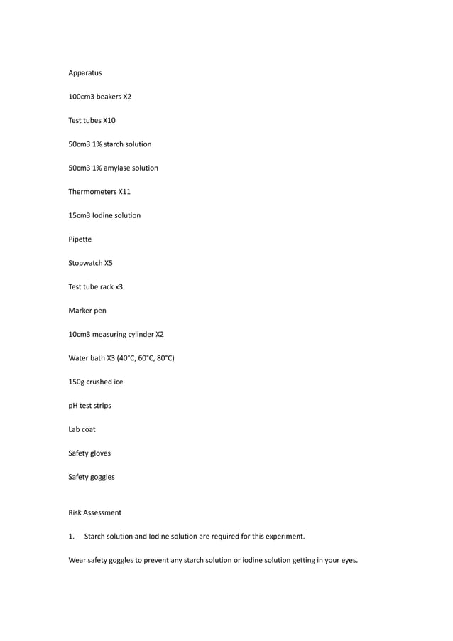 Investigate the effect of temperature on amylase activity | DOCX