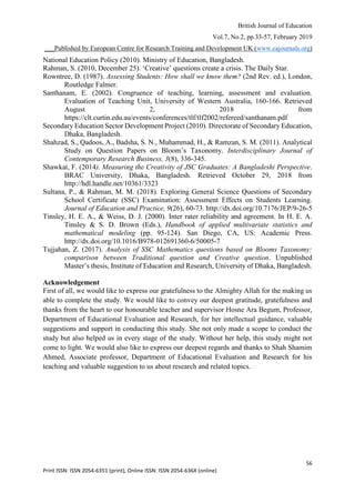 INVESTIGATING THE EFFECTS OF BANGLADESH AND GLOBAL STUDIES (BGS) ASSESSMENT OF SECONDARY SCHOOL ...