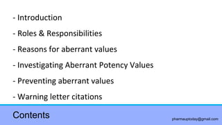 Investigating aberrant potency values in Pharma Analysis | PPT