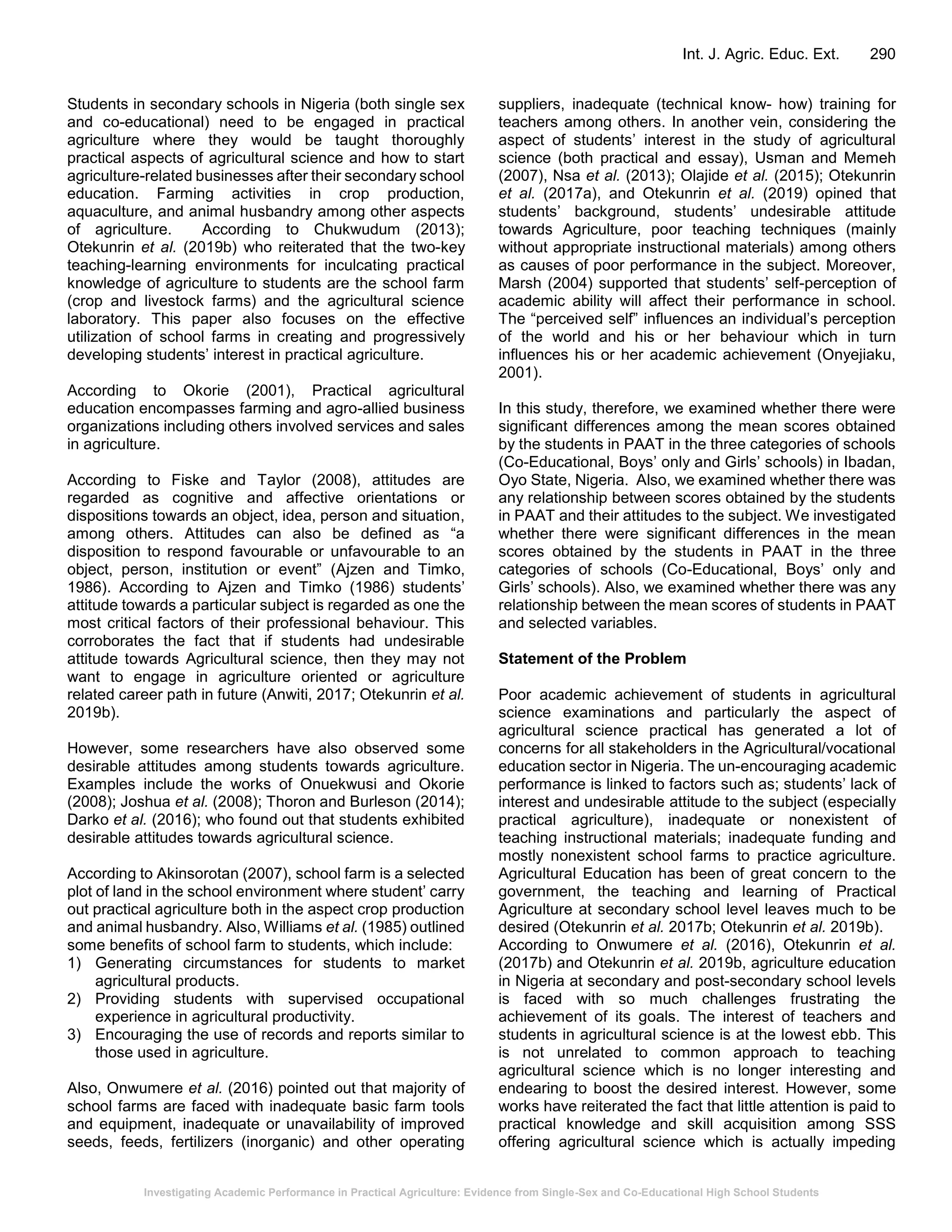 Investigating Academic Performance in Practical Agriculture: Evidence ...